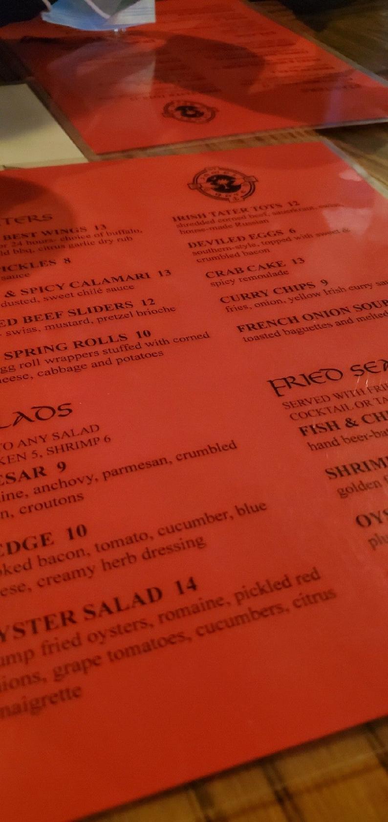 Menu at St. James Gate pub & bar, Folly Beach