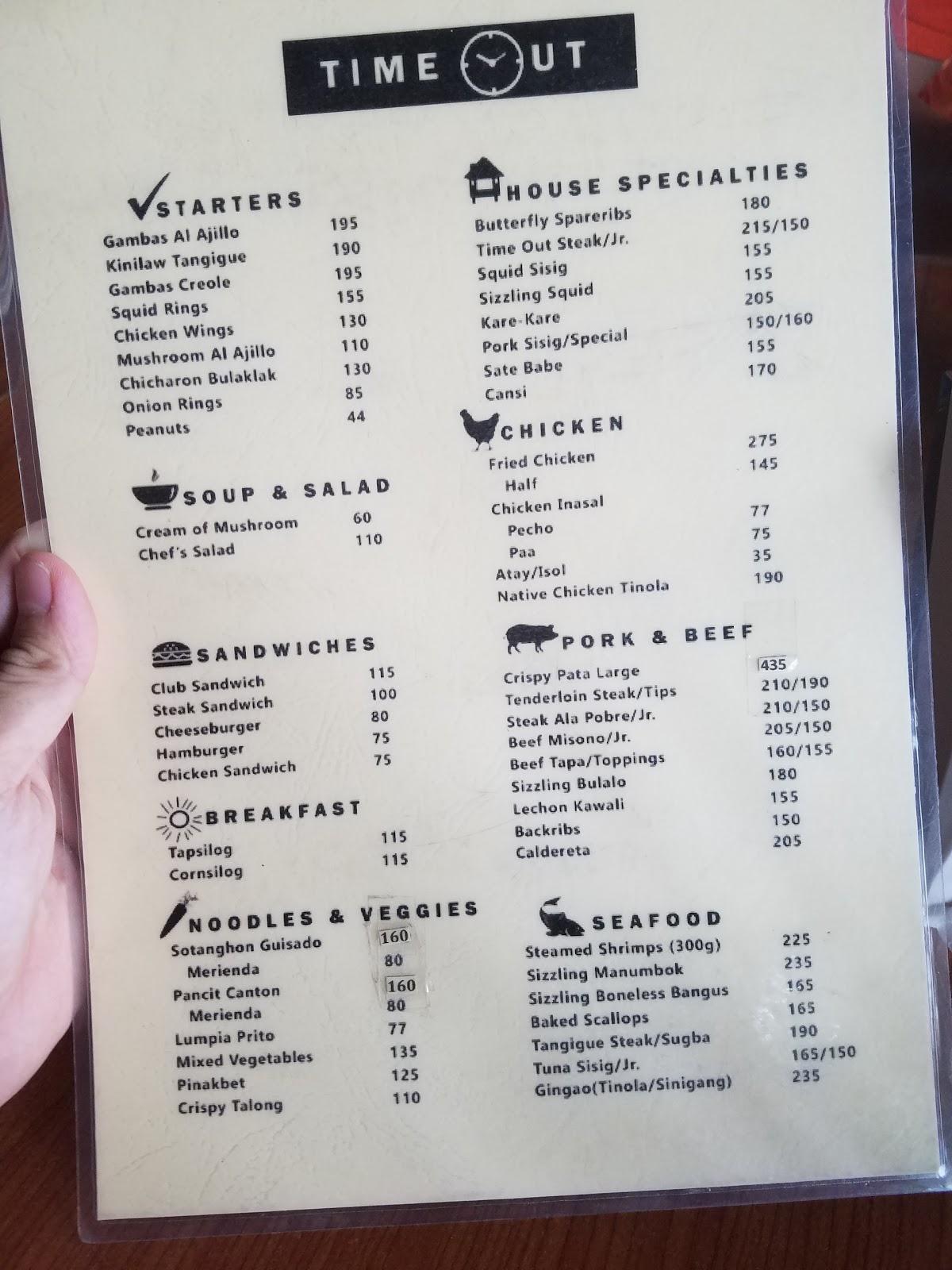 Menu at TIME OUT RESTO restaurant, Bacolod