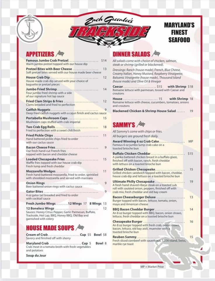 Menu at Zach Greenlee's Trackside Steak & Seafood steakhouse, Wilson ...