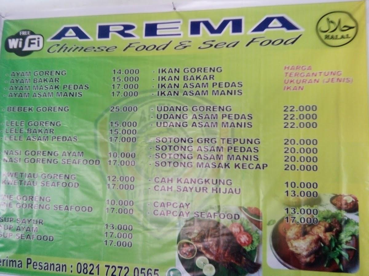 Menu at arema chinese food & sea food restaurant, Batam