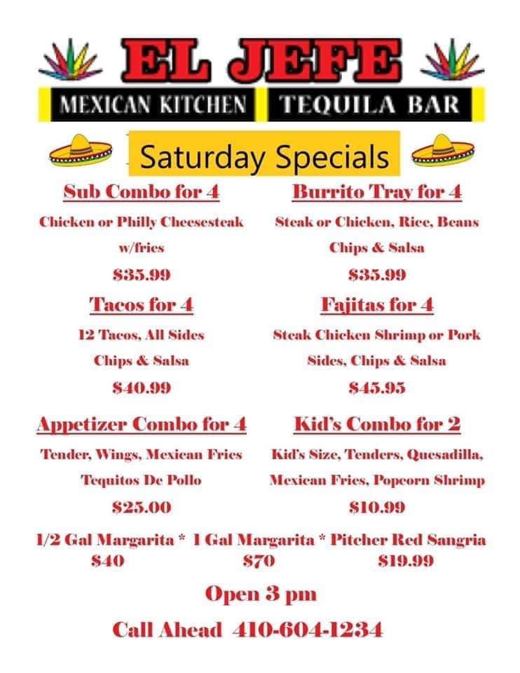 Menu at El Jefe Mexican Kitchen & Tequila Bar, Stevensville