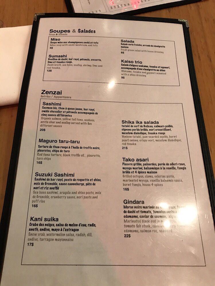 Menu at Jun I restaurant, Montreal