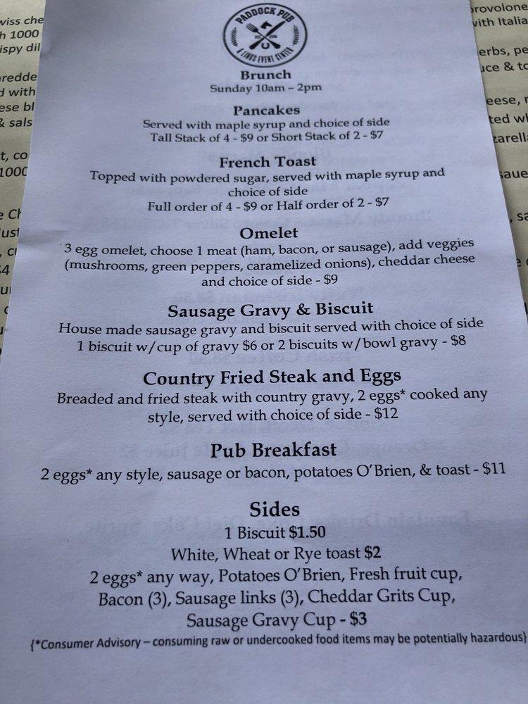 Menu at The Paddock Pub, Groveport