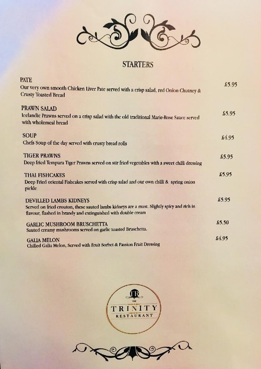 Menu at The Trinity Restaurant, Bridlington