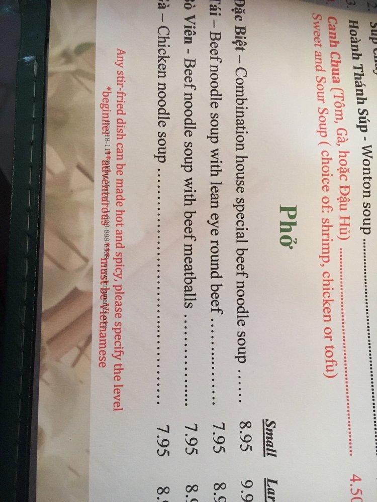 Menu at A Taste of Vietnam restaurant, Leominster