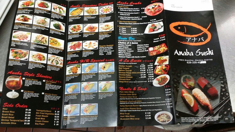 Menu at Anaba Sushi restaurant, Glendora
