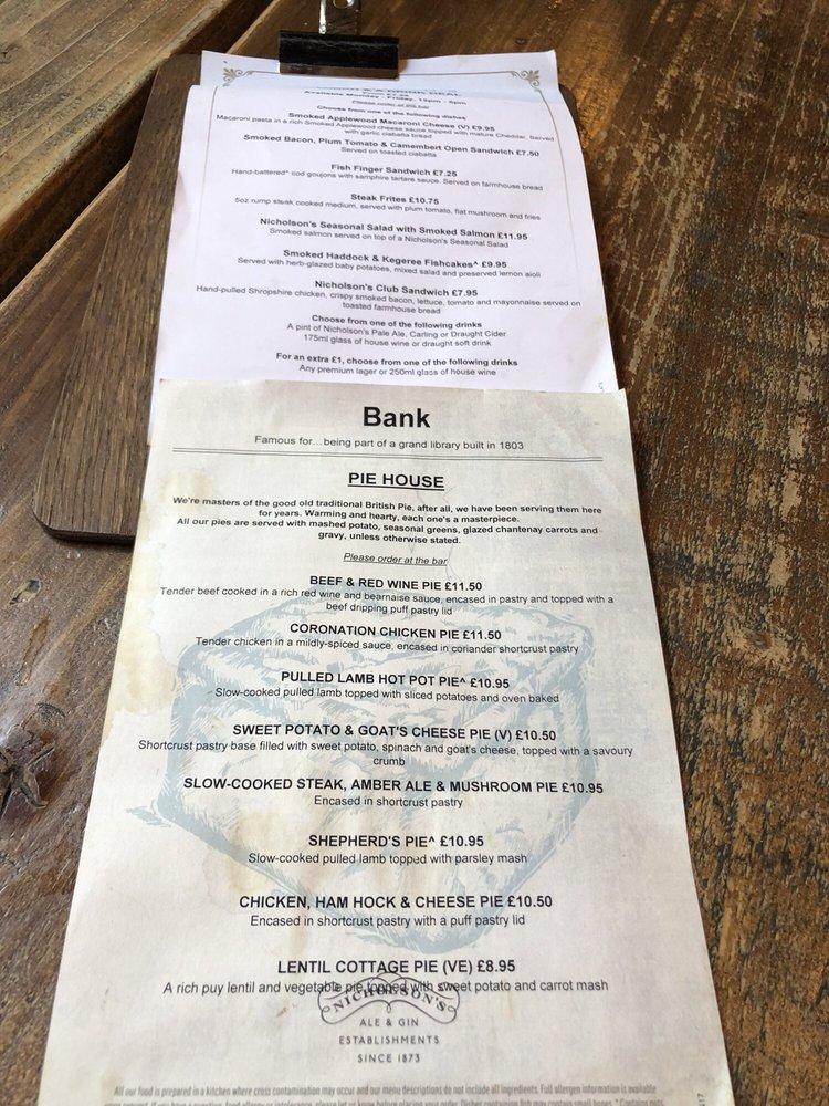 Menu at The Bank pub & bar, Manchester