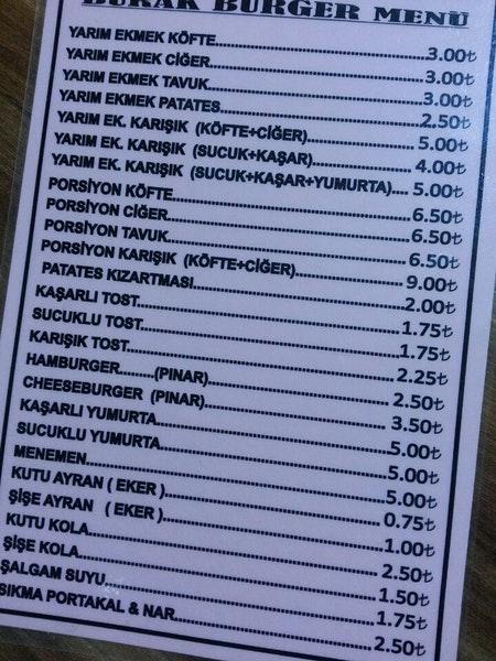 Menu at Burak Burger, Manisa, Cumhuriyet Cd. No:38/B