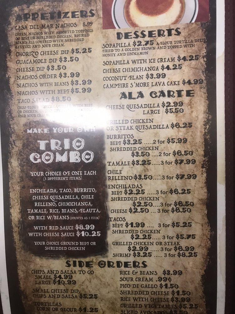 Menu at Casa Del Mar II restaurant, Charleston