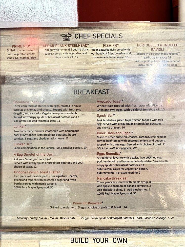 Menu at Chagrin River Diner restaurant, Willoughby