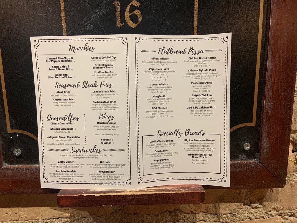 Menu at Cricket Club, Battle Creek