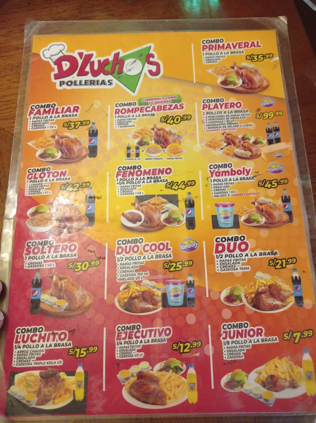 Menu at D Lucho's Brasa Chicken restaurant, Trujillo