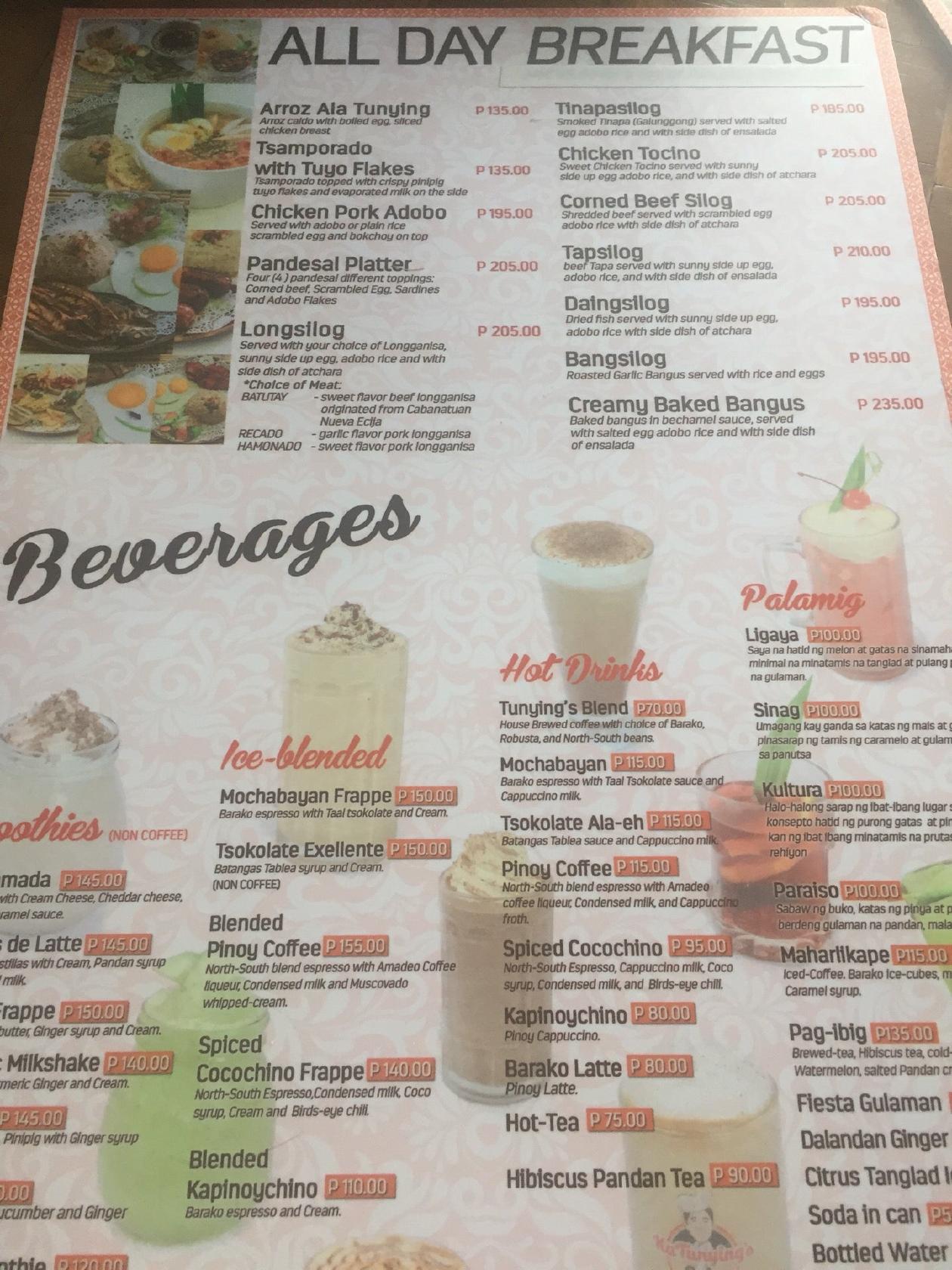 Menu at Ka Tunying’s Visayas Ave, QC cafe, Quezon City, 88 Visayas Ave