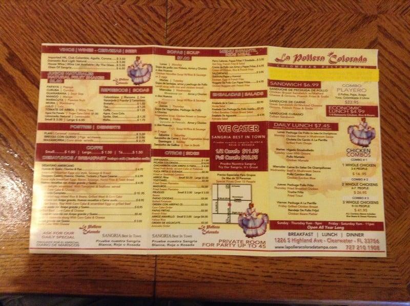 Menu at LA POLLERA COLORADA CLEARWATER restaurant, Clearwater