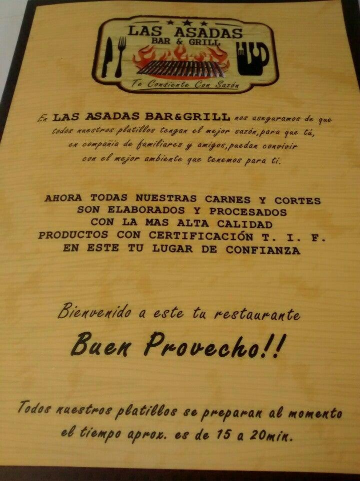 Carta de Las Asadas Bar & Grill, Xochitepec