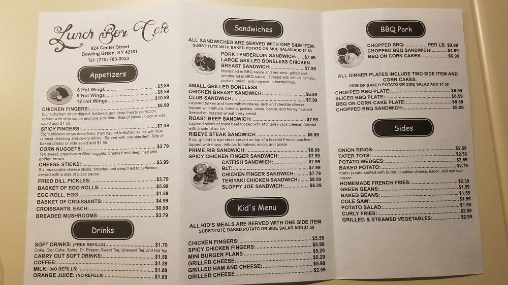 Menu at Lunch Box Cafe, Bowling Green