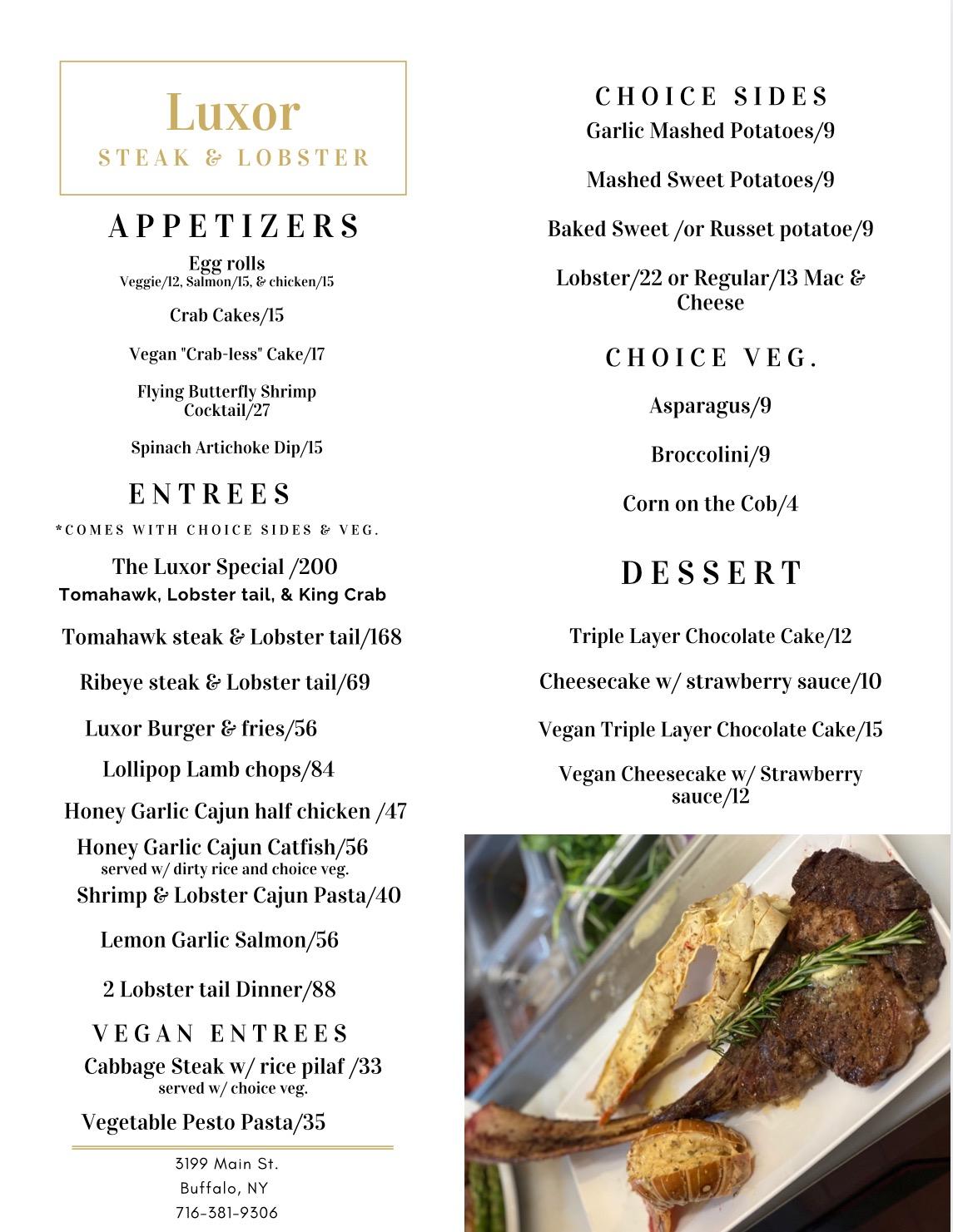 Menu at Luxor Steak & Lobster steakhouse, Buffalo