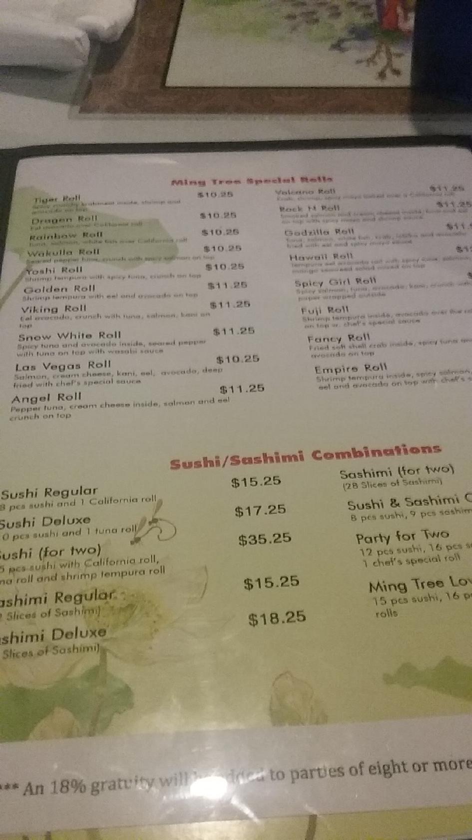 Menu at New ming tree restaurant, Crawfordville