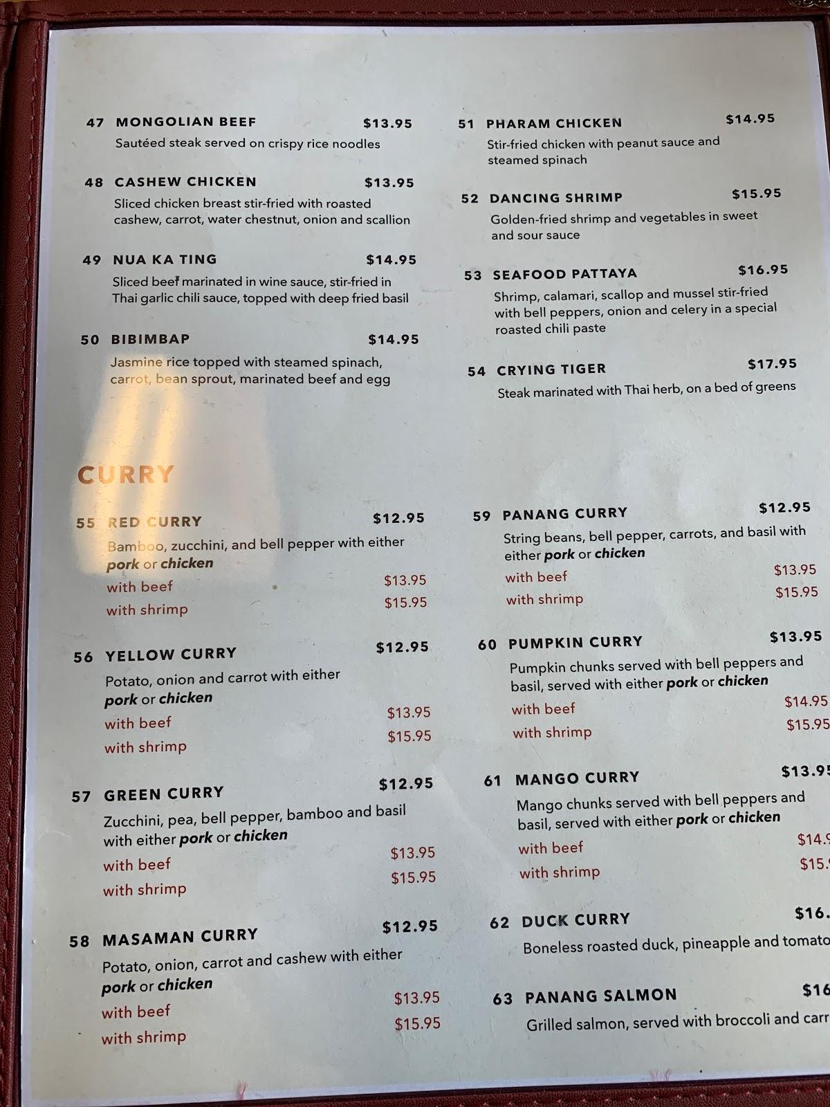 Menu at Pad Thai Restaurant, Sheridan