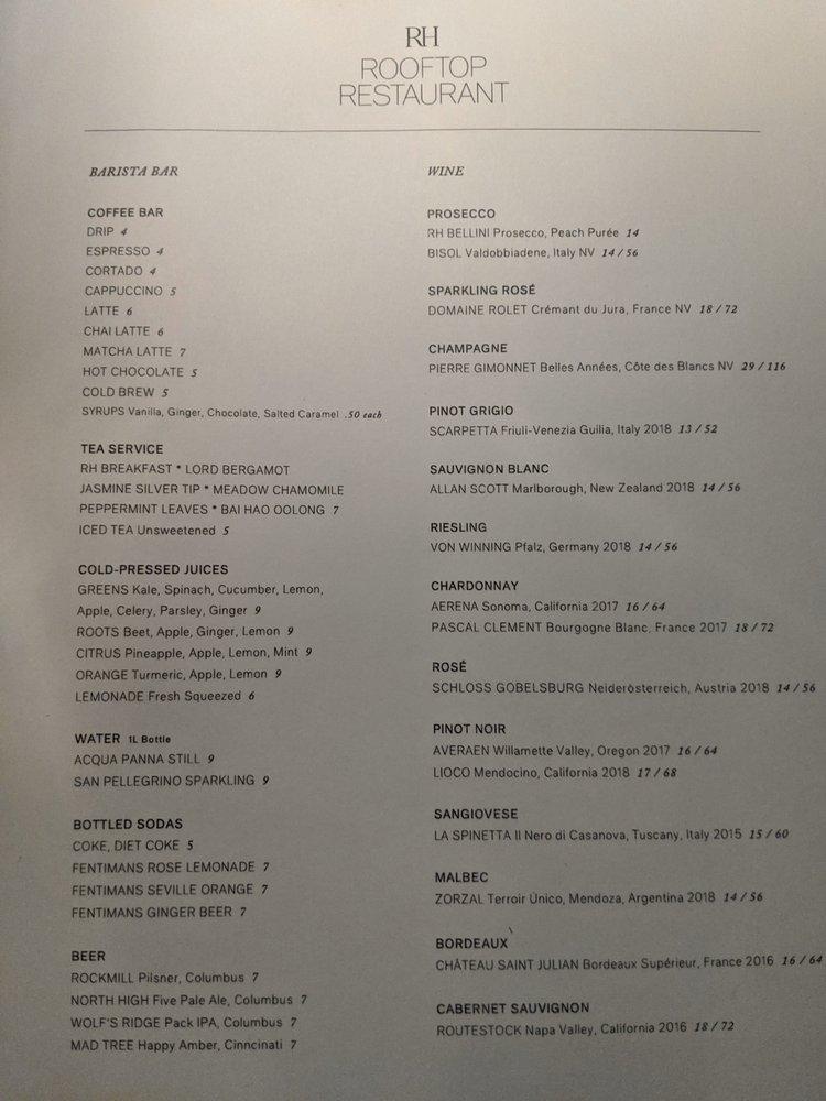 Menu at RH Rooftop Restaurant Columbus, Columbus