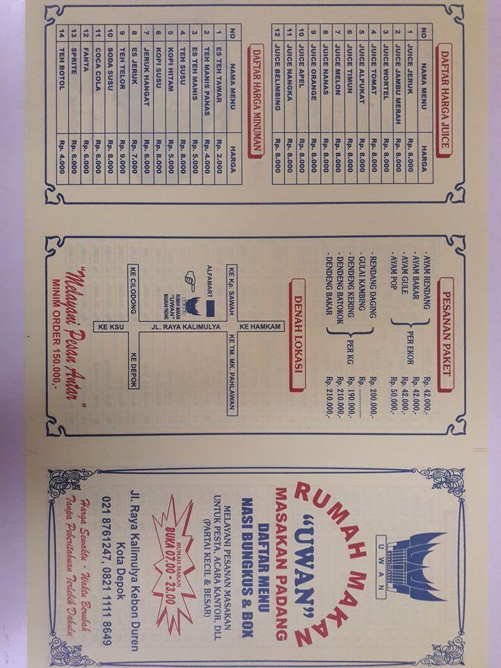 Menu at RM. Uwan Masakan Padang restaurant, Depok