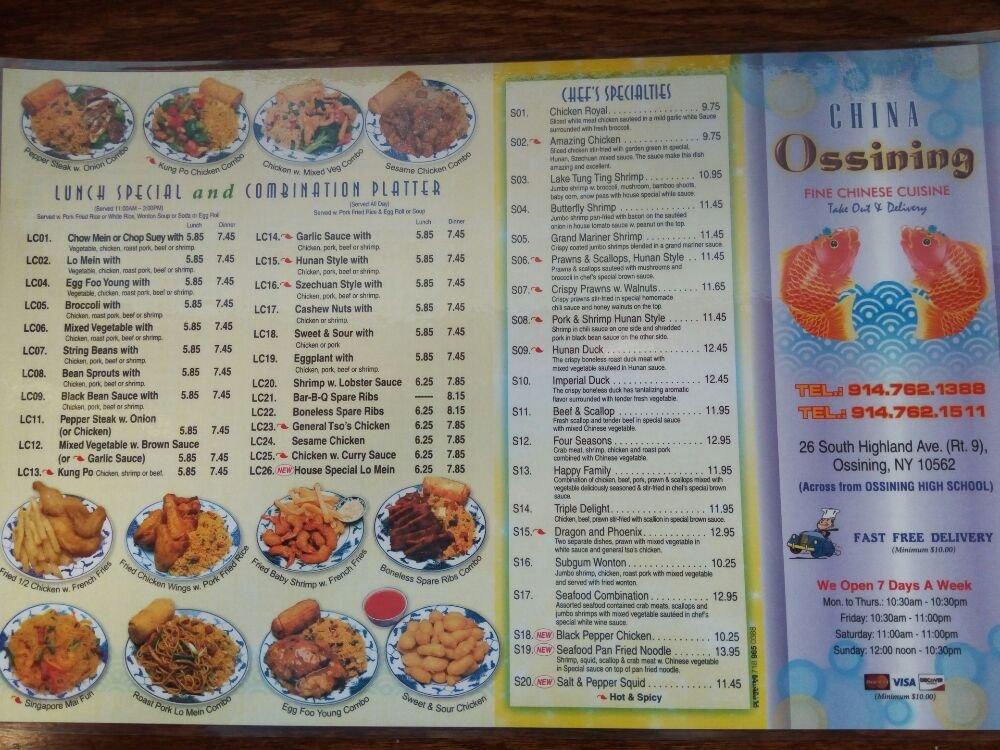 Menu at China Ossining restaurant, Ossining