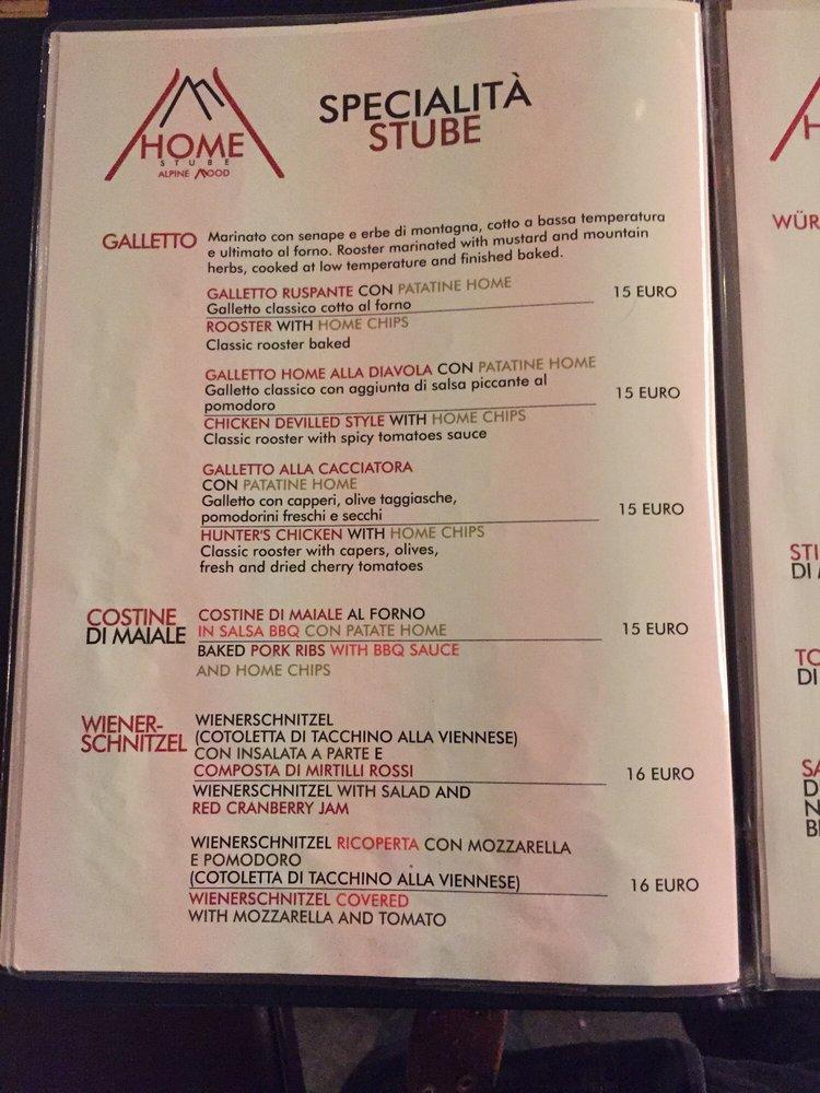 Menu at Home Stube pub & bar, Madonna di Campiglio