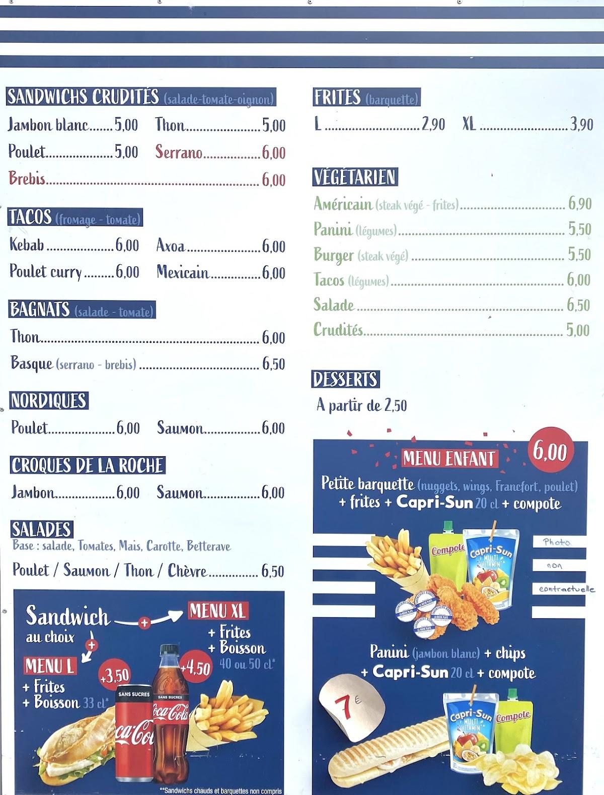 Menu at La Roche Plate restaurant, Biarritz
