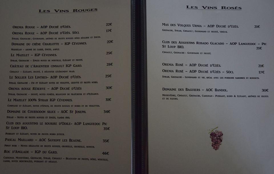 Menu at Les Secrets de Celine restaurant, Lézan