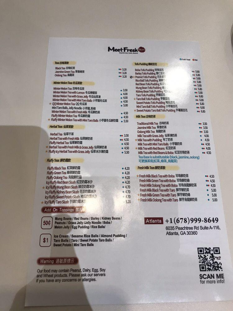 Menu at Meet Fresh desserts, Atlanta