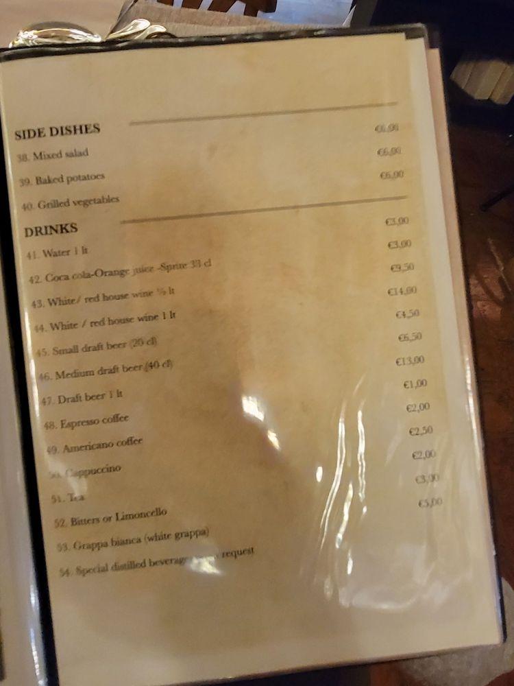 Menu at Nerone pizzeria, Rome, Via del Viminale