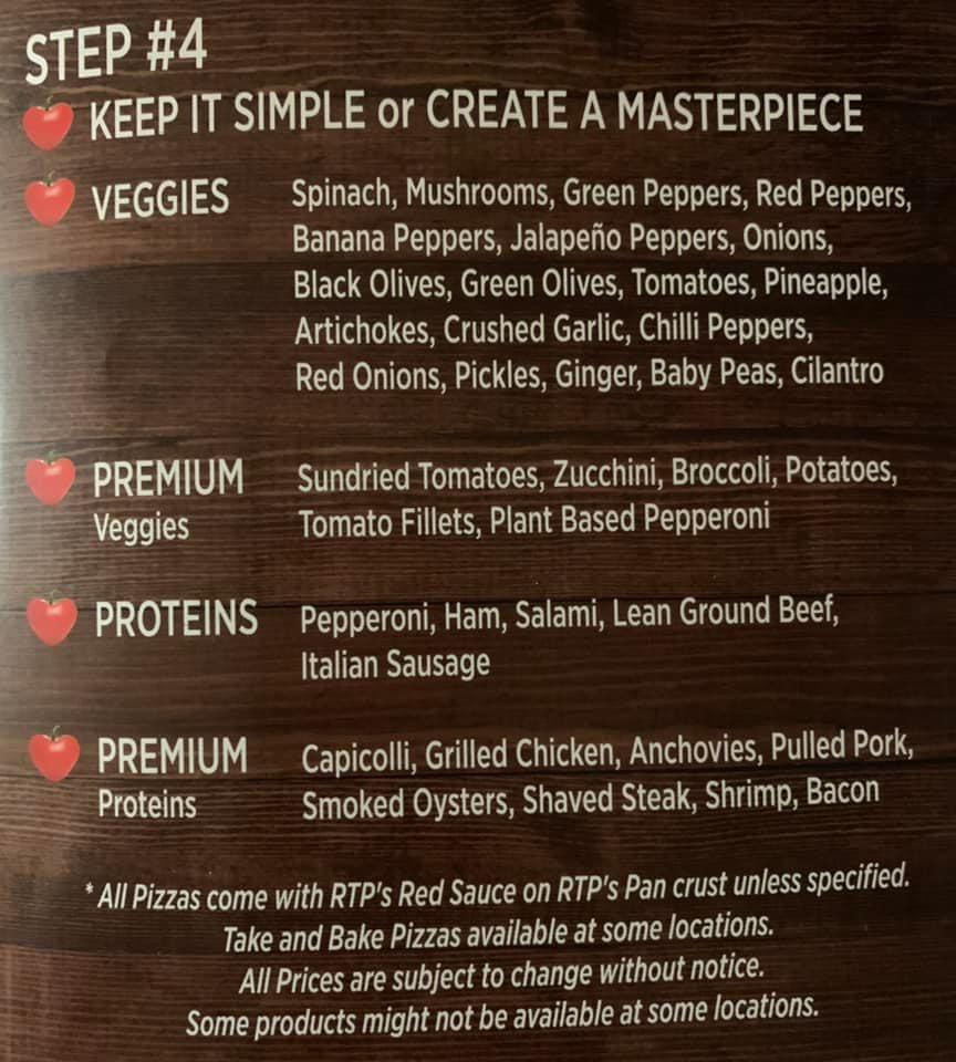 Menu at Red Tomato Pies Ltd pizzeria, Williams Lake