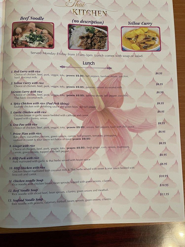 Menu at Thai Kitchen restaurant, Lodi