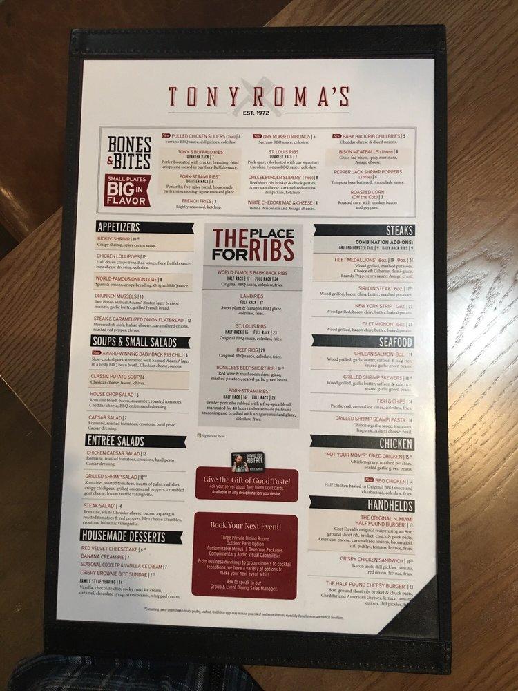 Menu at Tony Roma's BBQ, Denver, Peoria St