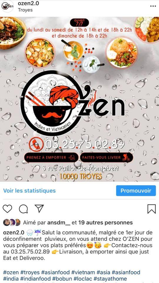 Menu at o'zen restaurant, Troyes