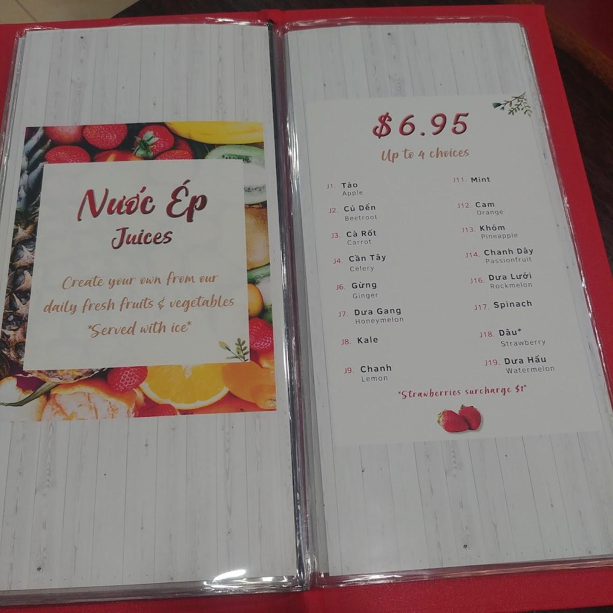 Menu at Cafe Nho, Cabramatta, 13 & 15 Belvedere Arcade
