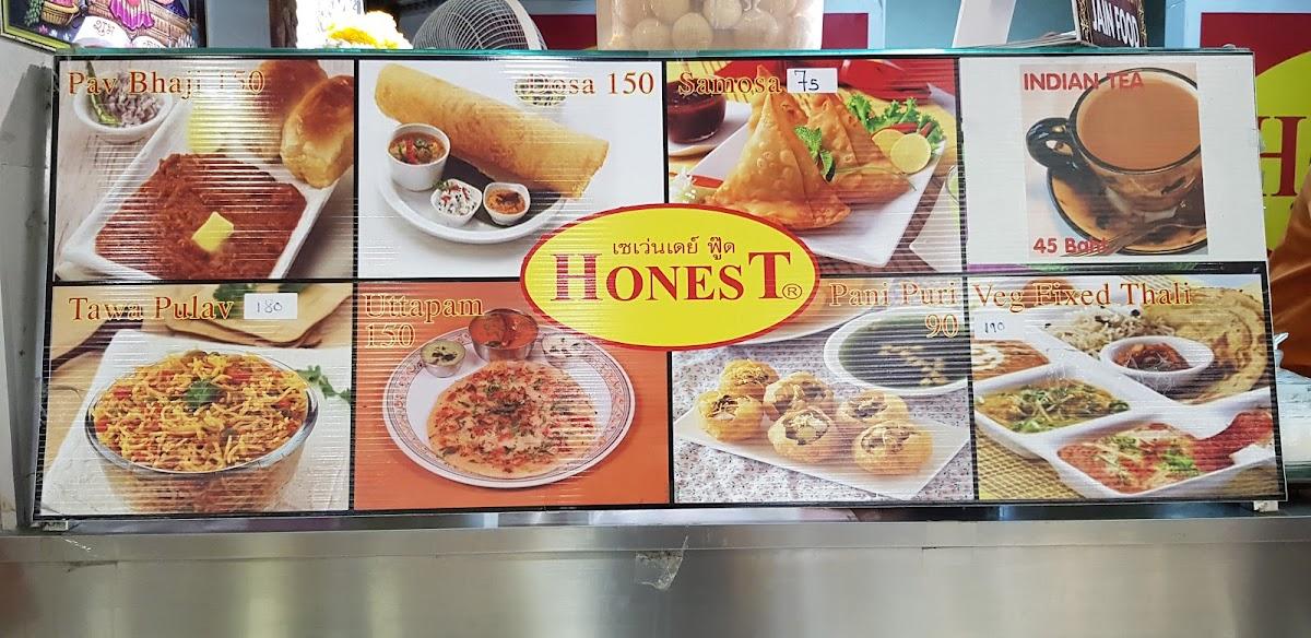 Menu at Honest Vegetarian Indian Restaurant, Bangkok