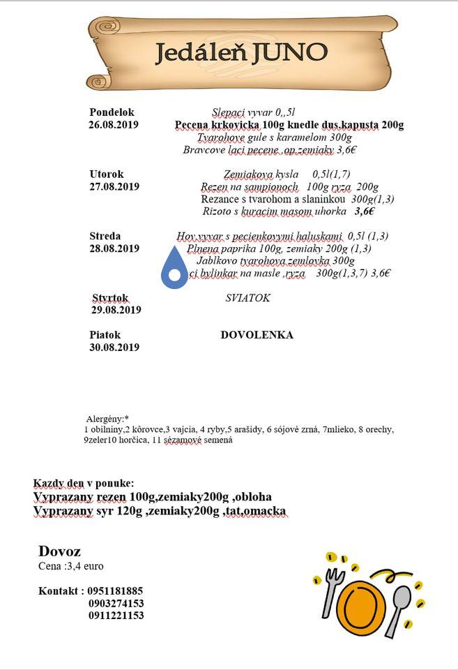 Menu at Jedalen juno restaurant, Rimavská Sobota