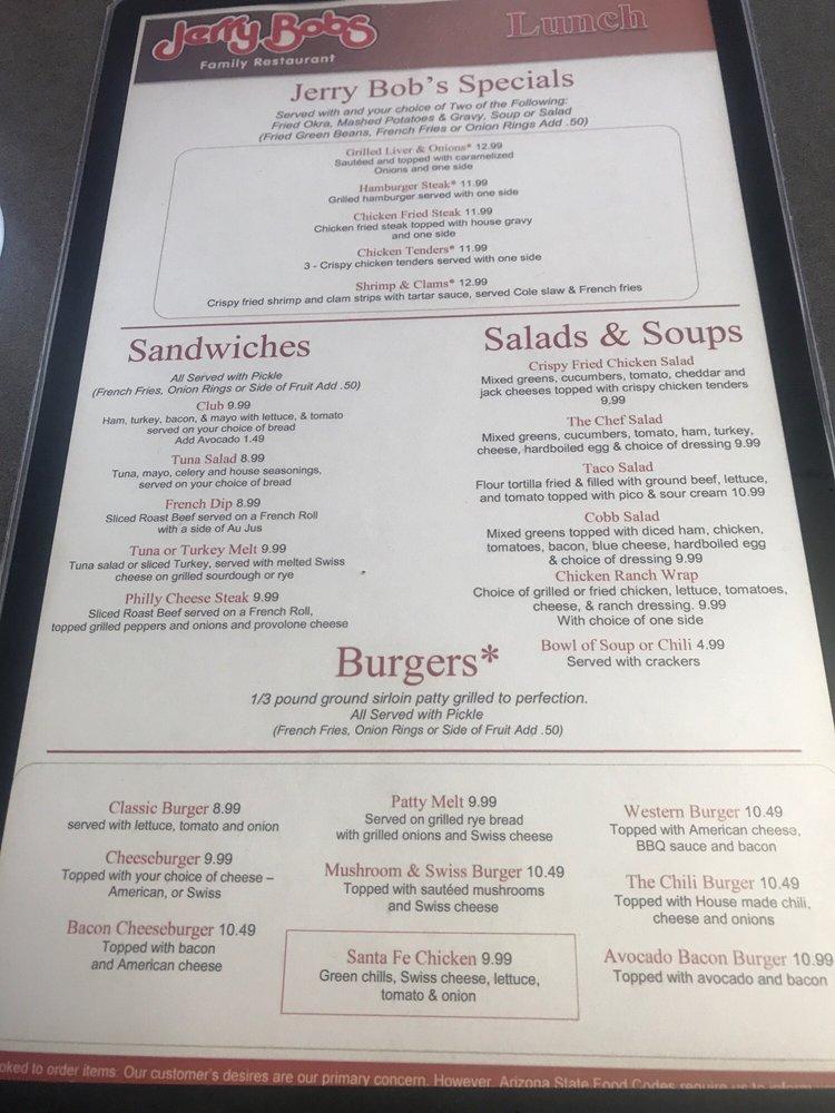 Menu at JerryBobs Restaurant, Green Valley