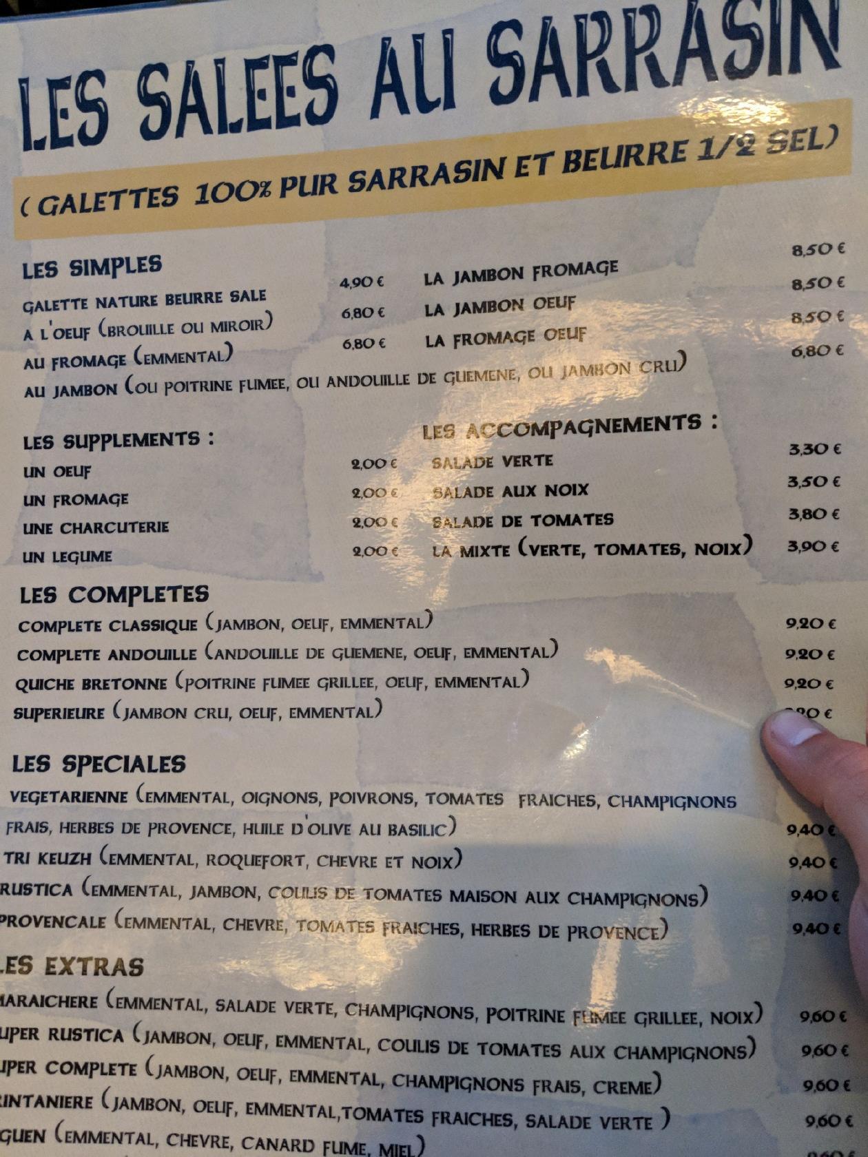 Menu at La Petite Crêperie restaurant, Cavalaire-sur-Mer