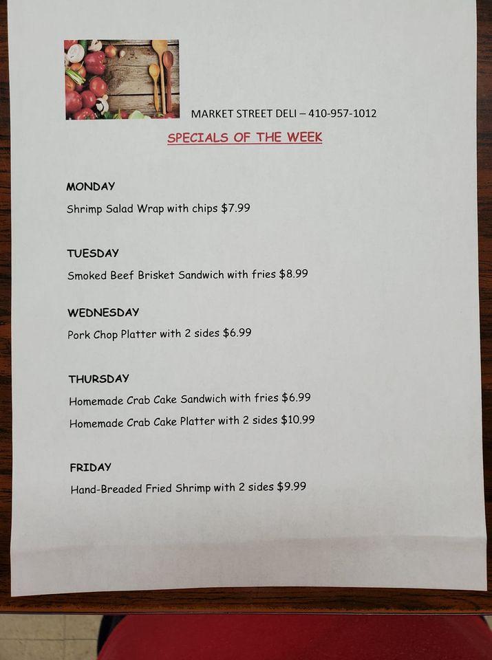 Carta del restaurante Market Street Deli, Pocomoke City, Market St