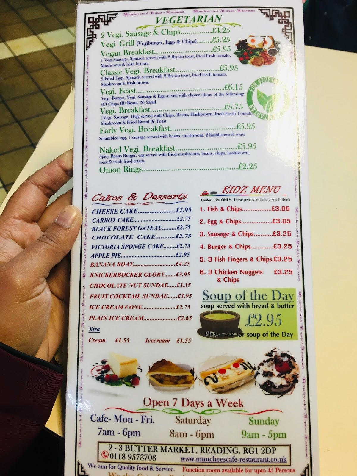 Menu at Munchees Cafe & Restaurant, Reading