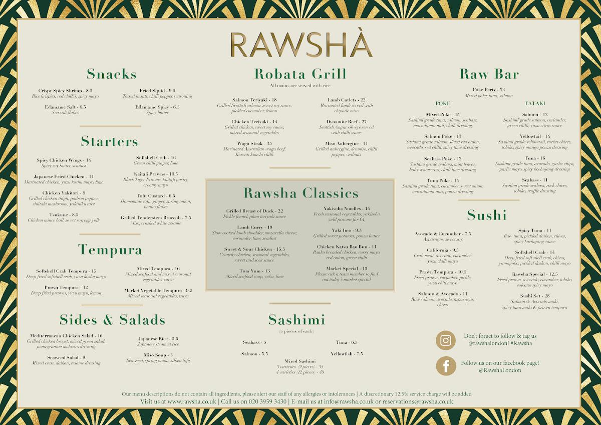 Menu at Monak restaurant, London