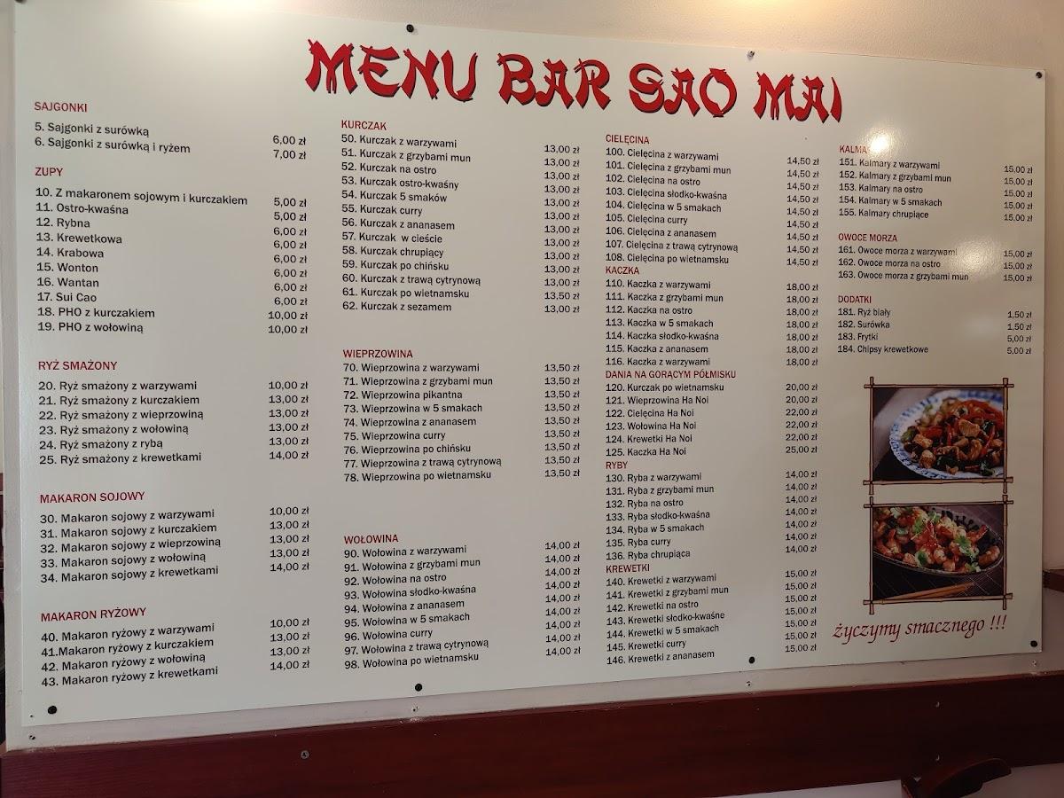 Menu at SAO MAI Oriental Bar, Kielce
