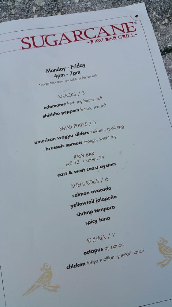 Menu at Sugarcane restaurant, Miami