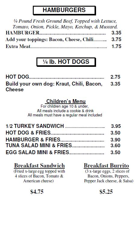 Menu at Sunset Subs restaurant, Clearwater, US Hwy 19 N