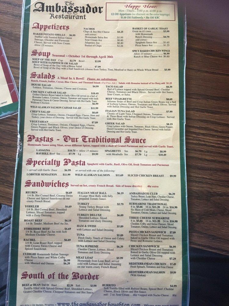 Menu at Ambassador Restaurant, Houghton