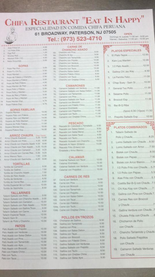Menu at Chifa Restaurant Eat In Happy, Paterson