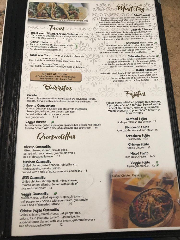 Menu at Cinco 5 International restaurant, South Bend