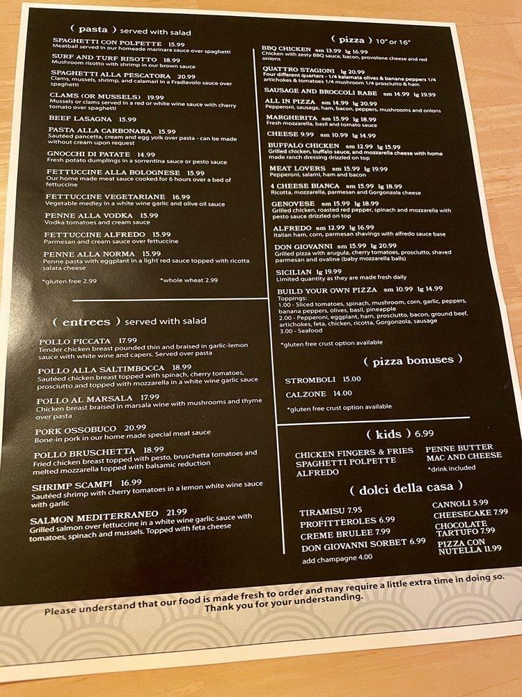 Menu at Don Giovanni Contemporary Italian and Pizzeria, Port Orange